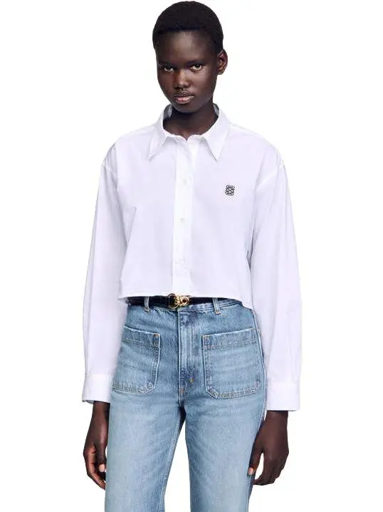 Sandro Cropped Poplin Shirt - White