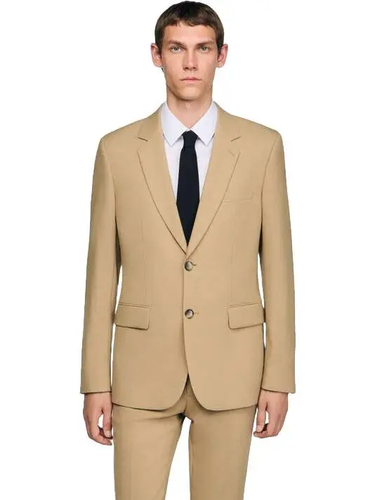 Sandro Wool Suit Jacket - Beige