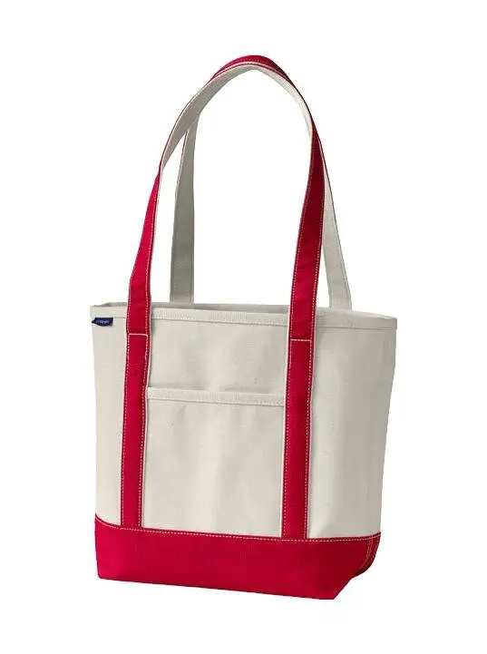 LANDS' END Open Top Canvas Tote Bag - Natural/heritage Red