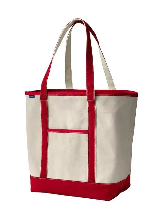 LANDS' END Open Top Canvas Tote Bag - Natural/heritage Red