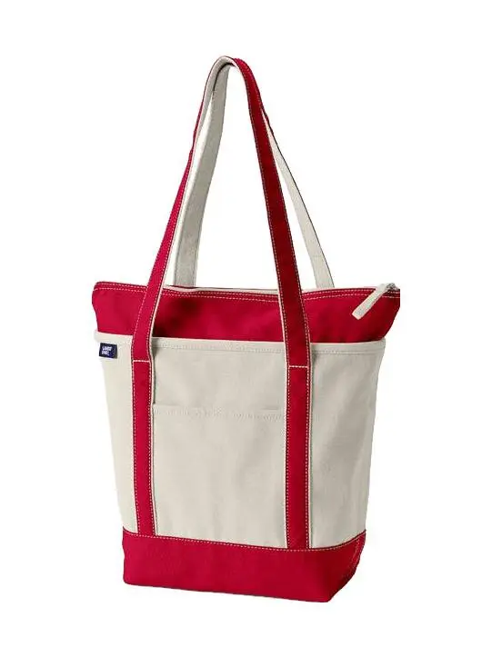 LANDS' END Zip Top Canvas Tote Bag - Natural/heritage Red
