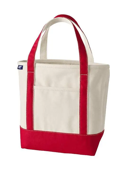 LANDS' END Open Top Canvas Tote Bag - Natural/heritage Red
