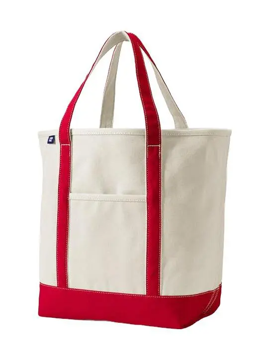LANDS' END Open Top Canvas Tote Bag - Natural/heritage Red