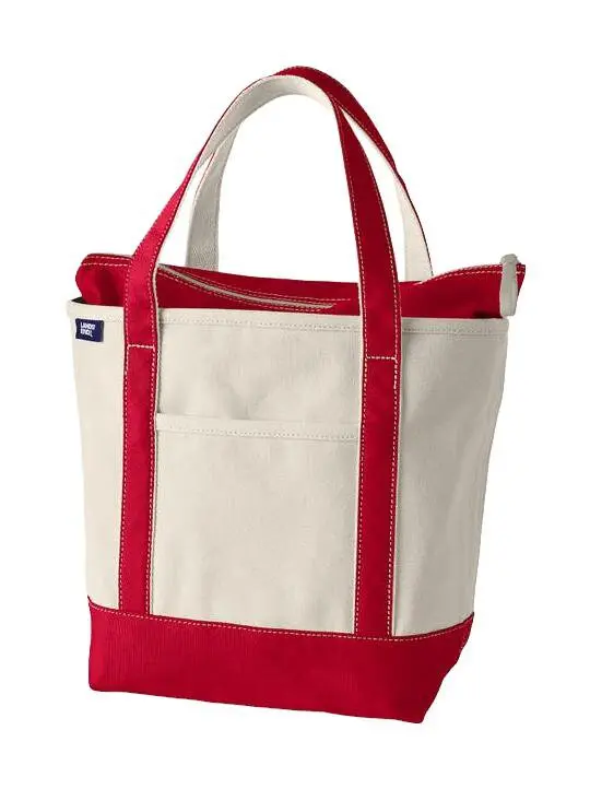 LANDS' END Canvas Zip Top Tote Bag - Natural/heritage Red