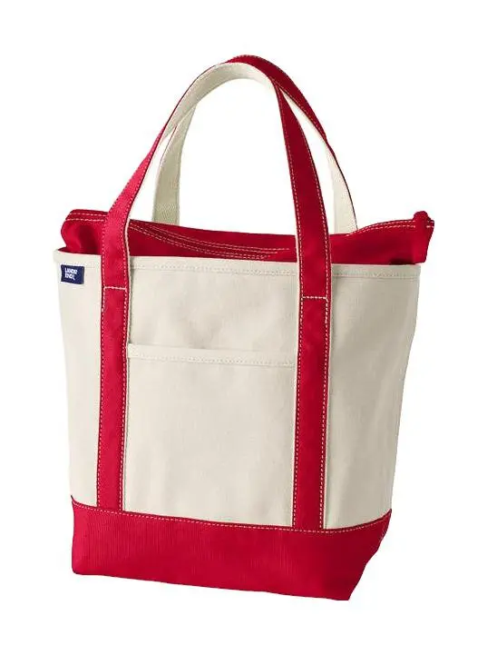 LANDS' END Canvas Zip Top Tote Bag - Natural/heritage Red