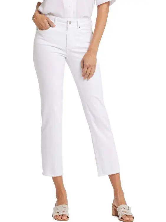 NYDJ Marilyn Frayed Ankle Straight Leg Jeans - Optic White