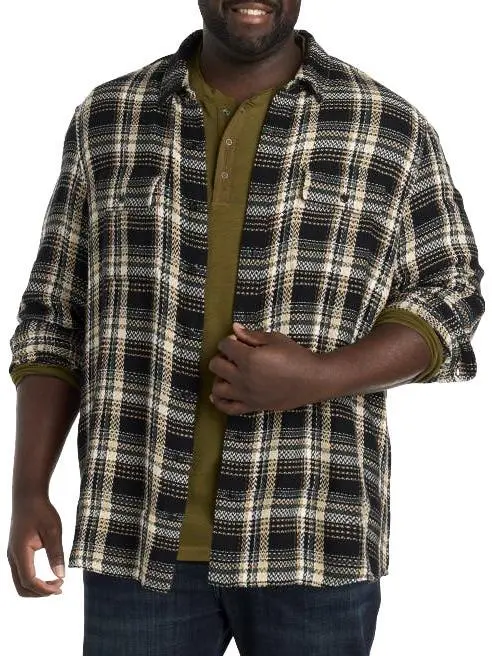 Lucky Brand Herringbone Textured Plaid Sport Shirt - Black