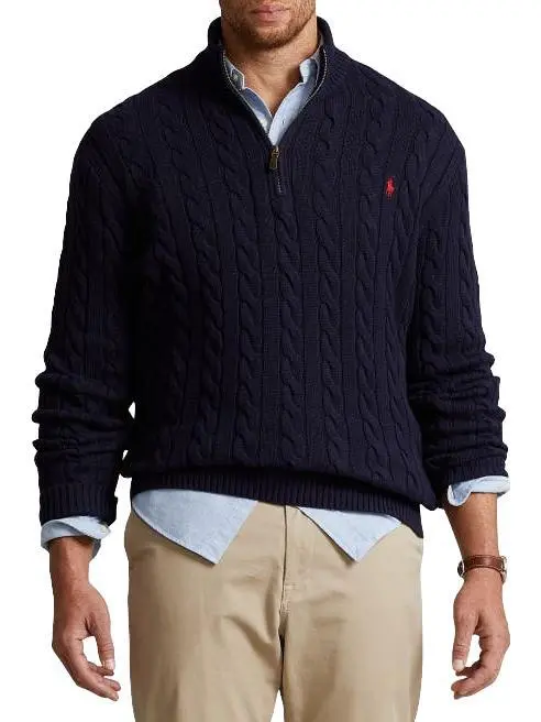 Polo Ralph Lauren Big & Tall Cable Knit Cotton Quarter-zip Sweater - Hunter Navy