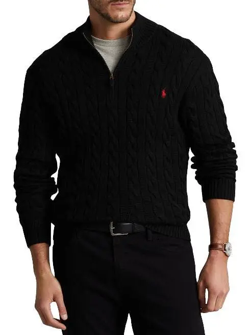 Polo Ralph Lauren Big & Tall Cable Knit Cotton Quarter-zip Sweater - Polo Black