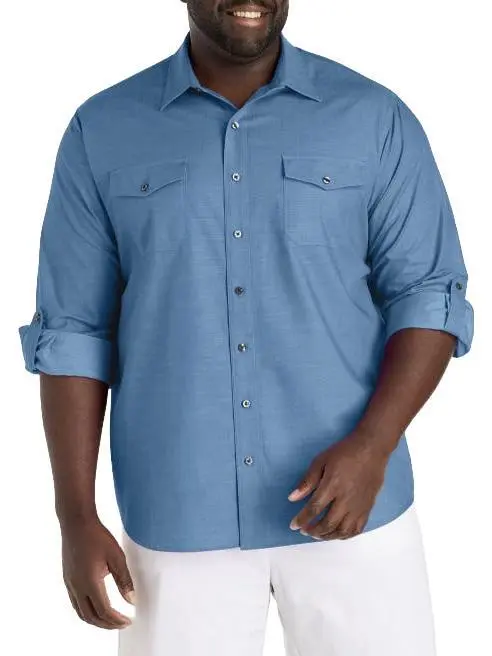 SYNRGY BY DXL Big & Tall Slub Officer Sport Shirt - Blue