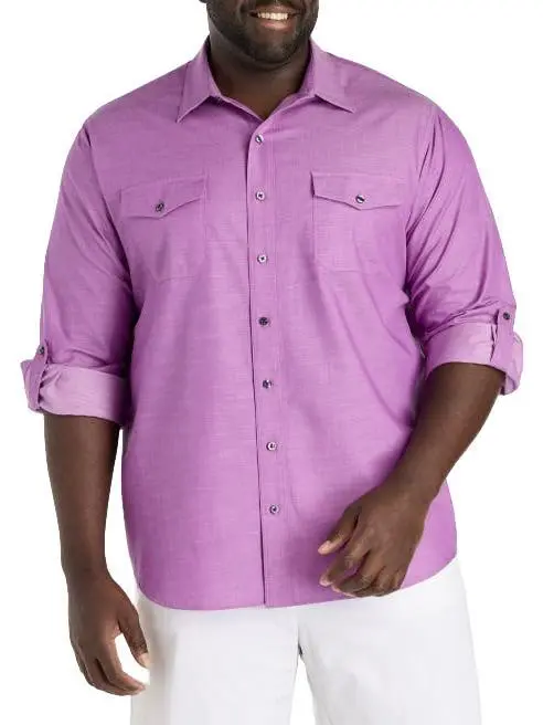 SYNRGY BY DXL Big & Tall Slub Officer Sport Shirt - Byzantium Purple