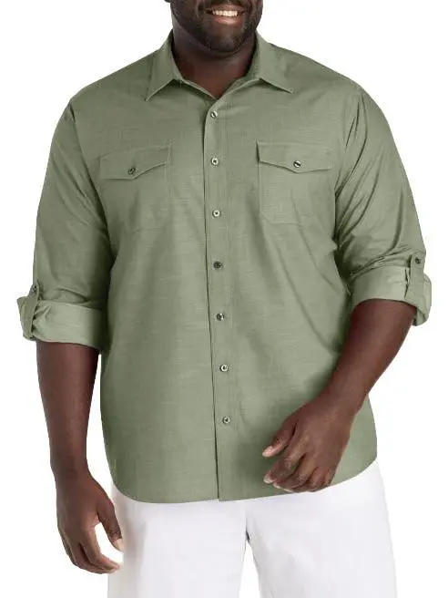 SYNRGY BY DXL Big & Tall Slub Officer Sport Shirt - Four Leaf Clover