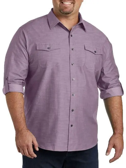 SYNRGY BY DXL Big & Tall Slub Officer Sport Shirt - Prune Purple