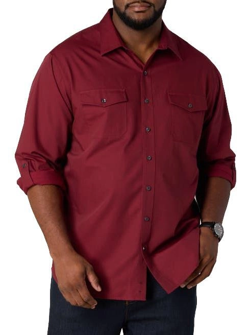 SYNRGY BY DXL Big & Tall Slub Officer Sport Shirt - Windsor Wine