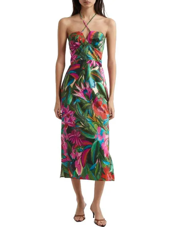 Farm Rio Jardin De Reve Cotton Midi Halter Dress - Jardin De Reve Multi