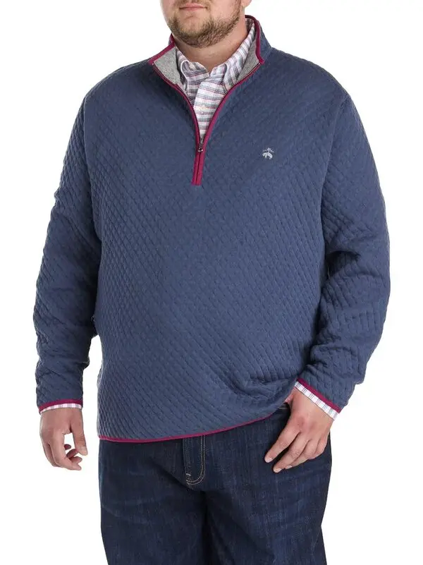 Brooks Brothers Big & Tall Quilted Half-zip Pullover - Navy Gray