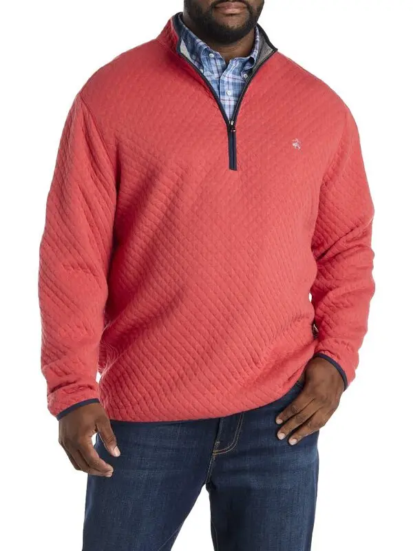 Brooks Brothers Big & Tall Quilted Half-zip Pullover - Red Gray