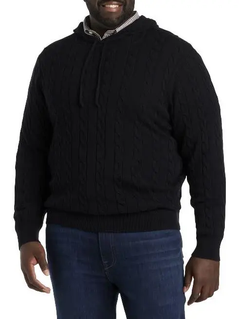 Brooks Brothers Big & Tall Cable Knit Hoodie - Caviar