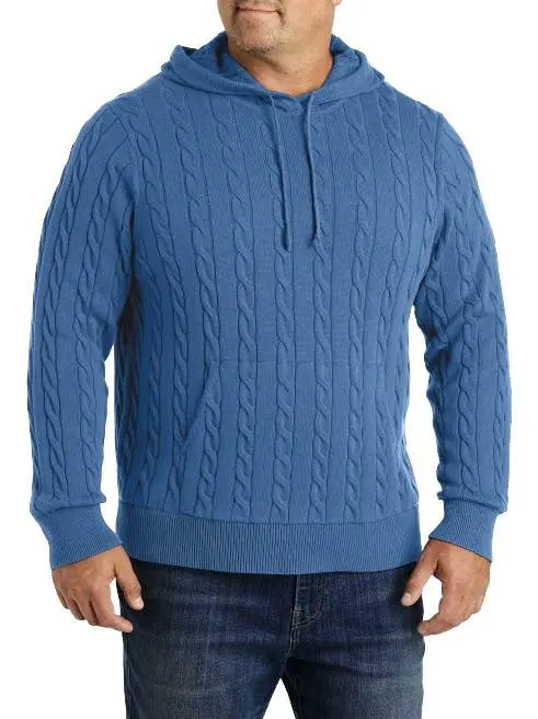 Brooks Brothers Big & Tall Cable Knit Hoodie - Moonlight Blue