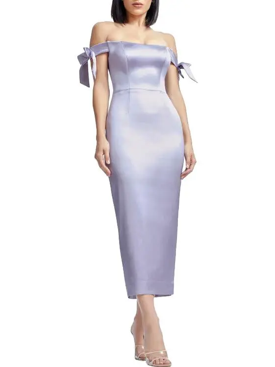 Dress The Population Verona Off-the-shoulder Satin Midi Dress - Dusty Lavender