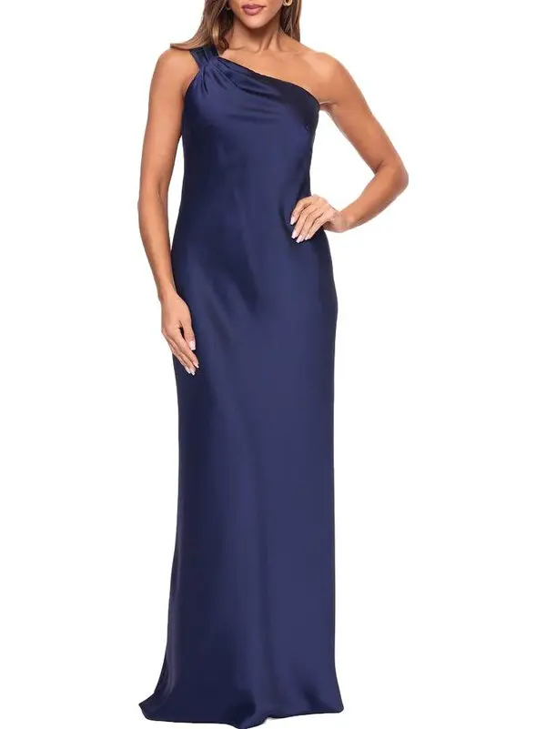 XSCAPE EVENINGS One-shoulder Satin Gown - Navy