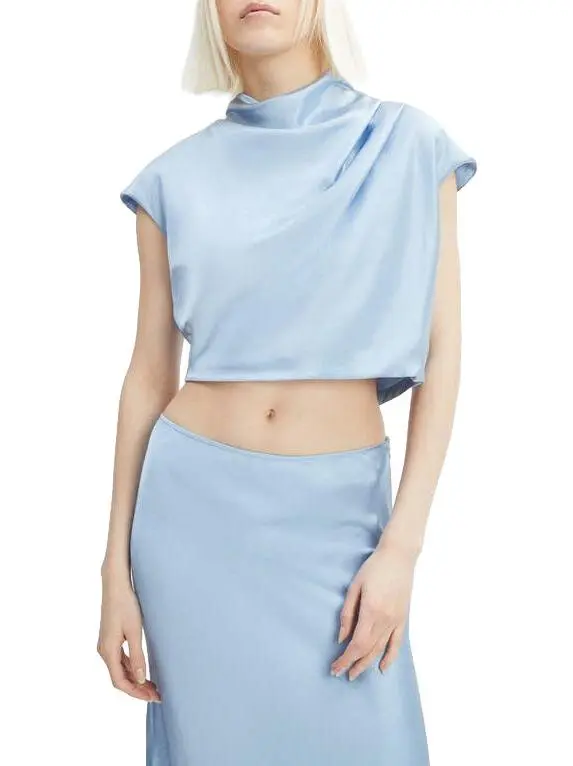 Bardot Auria Draped Satin Crop Top - Soft Blue