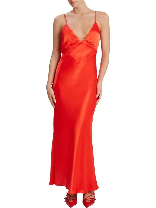 Bardot Capri Satin Slipdress - Fire Red