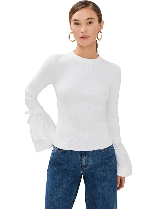 Simkhai Agata Ribbed Knit Top - White