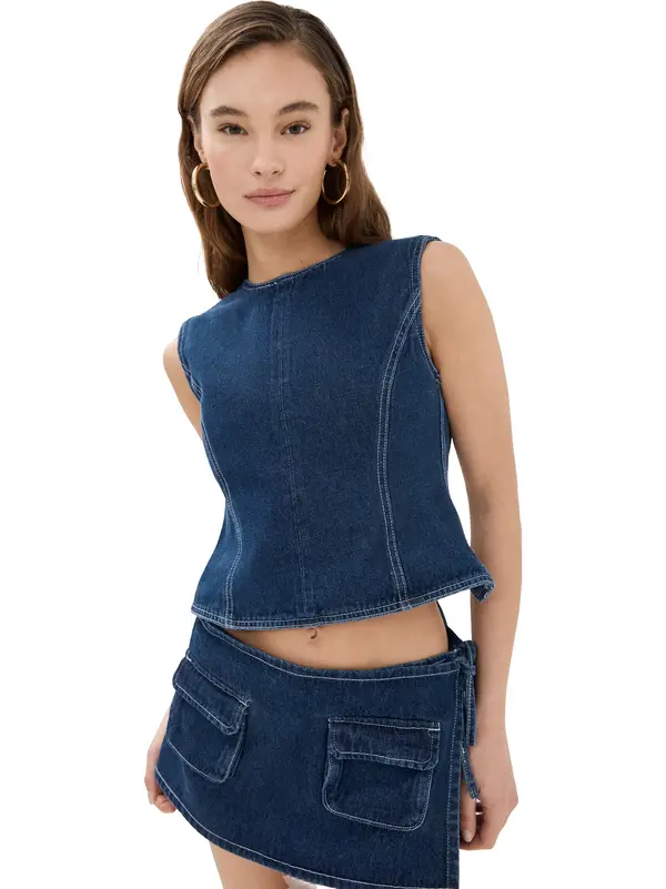 Lioness Countryside Denim Top - Blue Denim
