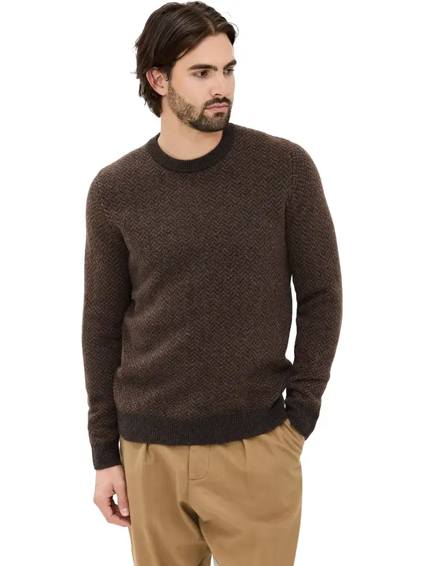 Taylor Stitch Eddy Herringbone Crewneck Sweater - Coffee Herringbone