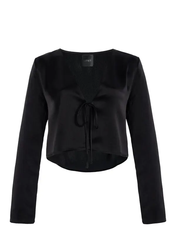 LESET Barb Cropped Satin Top - Black
