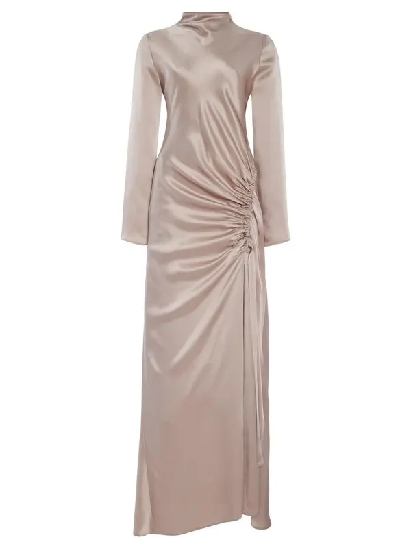 Lapointe Gathered Satin Maxi Dress - Metallic