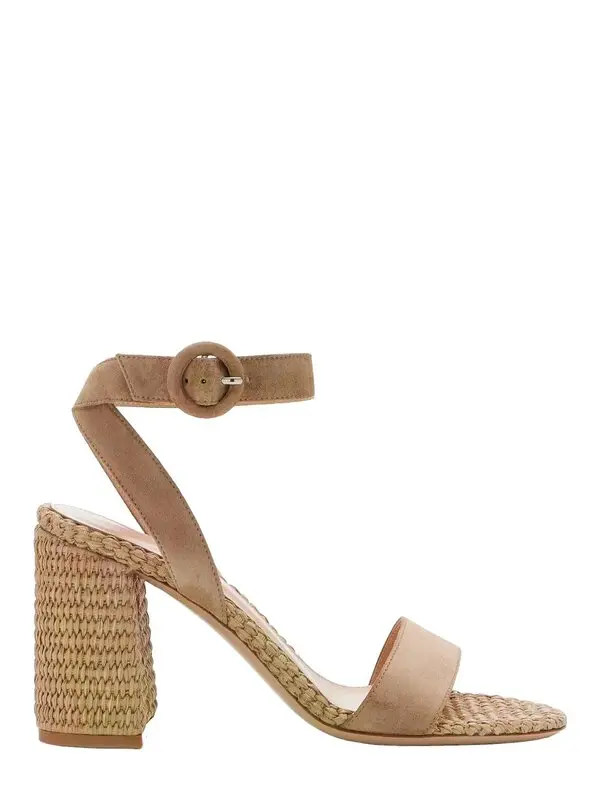 GIANVITO ROSSI Luana Suede And Raffia Sandals - Neutral