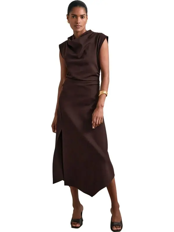 REISS Harlan Twill-jersey Midi Dress - Burgundy