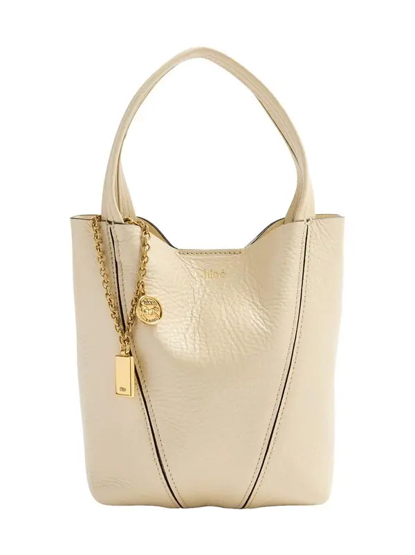 Chloé Spin Small Grained Leather Tote - Beige