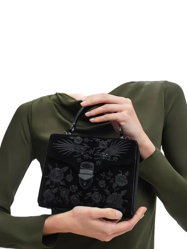 ASPINAL OF LONDON Mayfair Midi Embroidered Top Handle Bag - Black