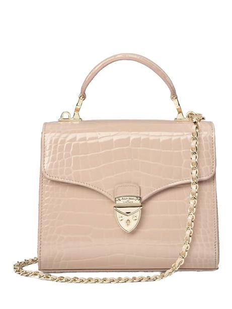 ASPINAL OF LONDON Mayfair Midi Patent Croc Bag - Neutral