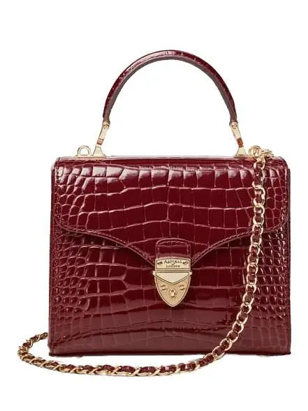 ASPINAL OF LONDON Midi Mayfair Raffia Houndstooth Handbag - Red