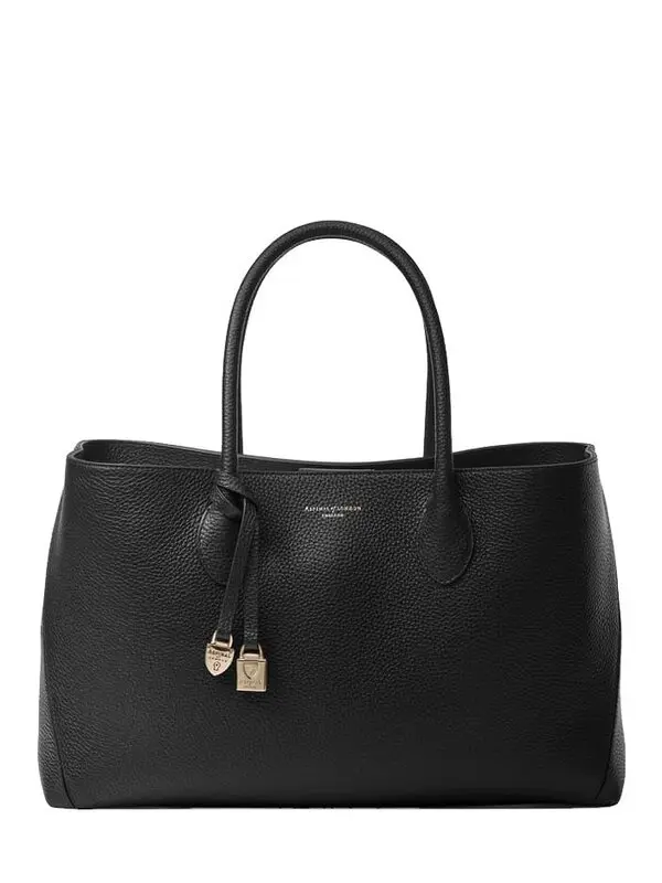 ASPINAL OF LONDON Tote In Pebble With Engravable Charm - Black