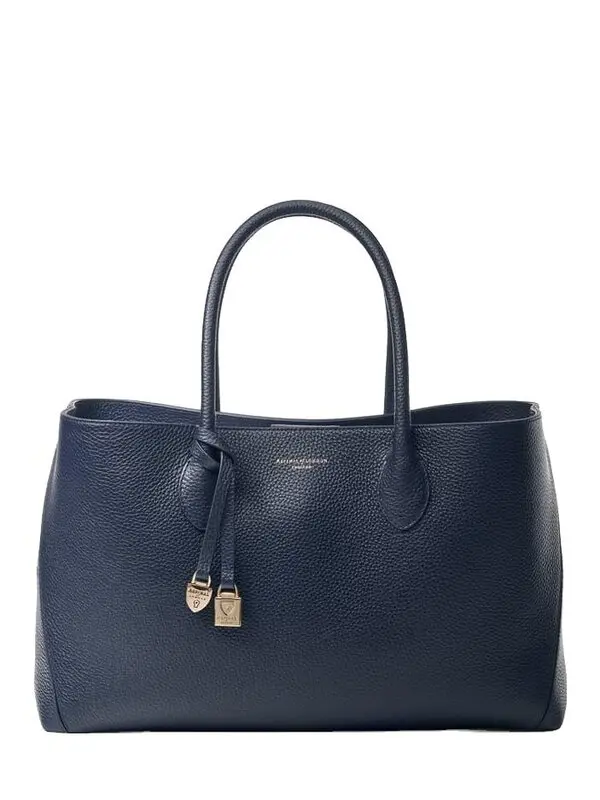 ASPINAL OF LONDON Tote In Pebble With Engravable Charm - Navy