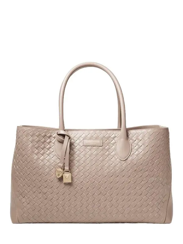 ASPINAL OF LONDON Woven Leather Tote With Charm - Neutral