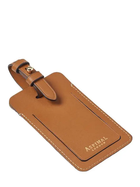 ASPINAL OF LONDON Luggage Tag In Pebble Leather - Tan