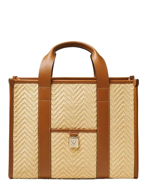 ASPINAL OF LONDON Henley Tote In Toile De Jouy Hand Embroidery - Tan