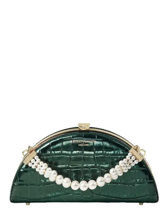 ASPINAL OF LONDON Luna Clutch In Dragonfly Croc Print - Green