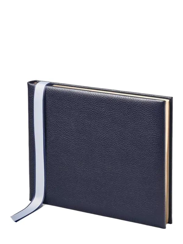 ASPINAL OF LONDON Classic Leather Guest Book In Marmalade Pebble - Blue