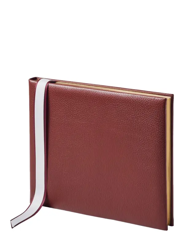 ASPINAL OF LONDON Classic Leather Guest Book In Marmalade Pebble - Red