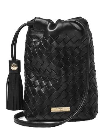 ASPINAL OF LONDON Soho Crossbody Pouch In Moleskin Woven Leather - Black
