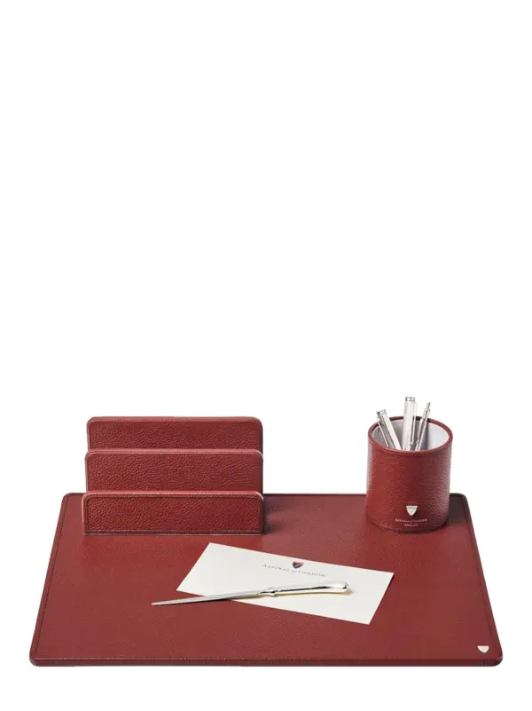 ASPINAL OF LONDON Desk Pad In Merlot Pebble - Red