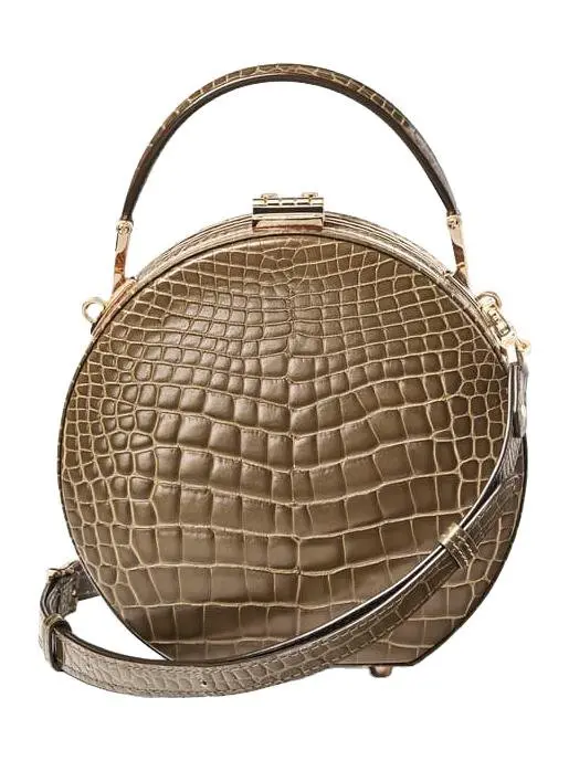 ASPINAL OF LONDON Hat Box In Patent Croc - Brown