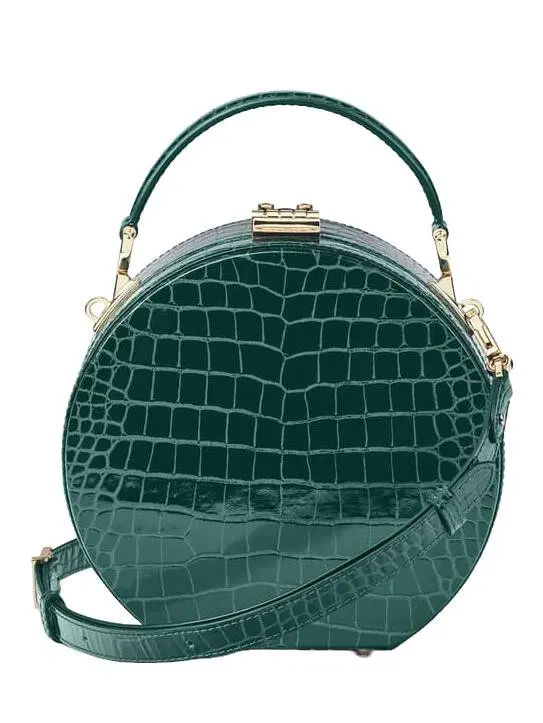 ASPINAL OF LONDON Hat Box In Patent Croc - Green